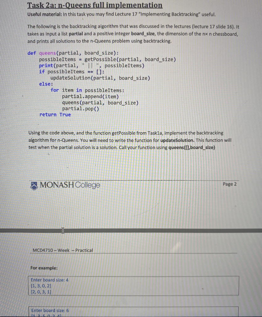 Solved Task 2a: n-Queens full implementation Useful | Chegg.com