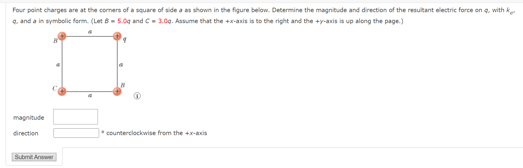 Solved Four point charges are at the corners of a square of | Chegg.com