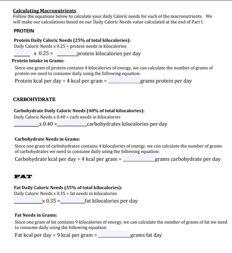 Solved Lab: Energy and Macronutrient Intake Part 1: | Chegg.com
