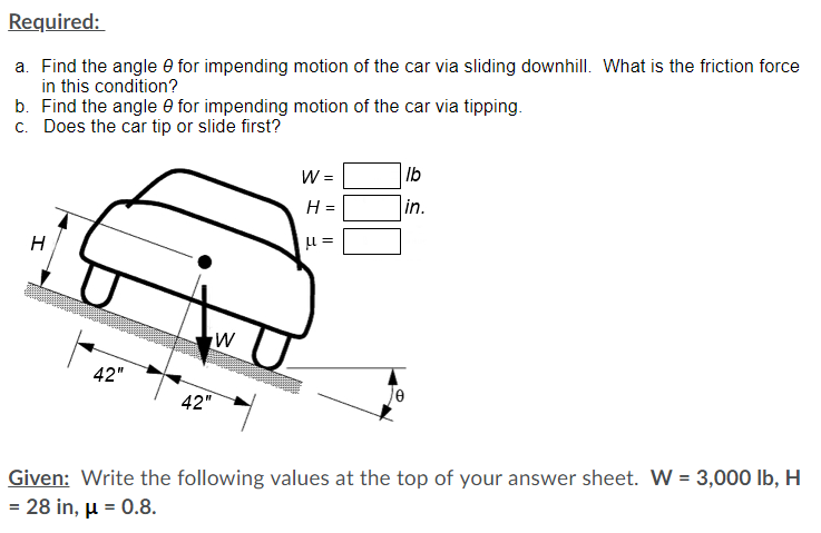 Solved Required: a. Find the angle e for impending motion of | Chegg.com