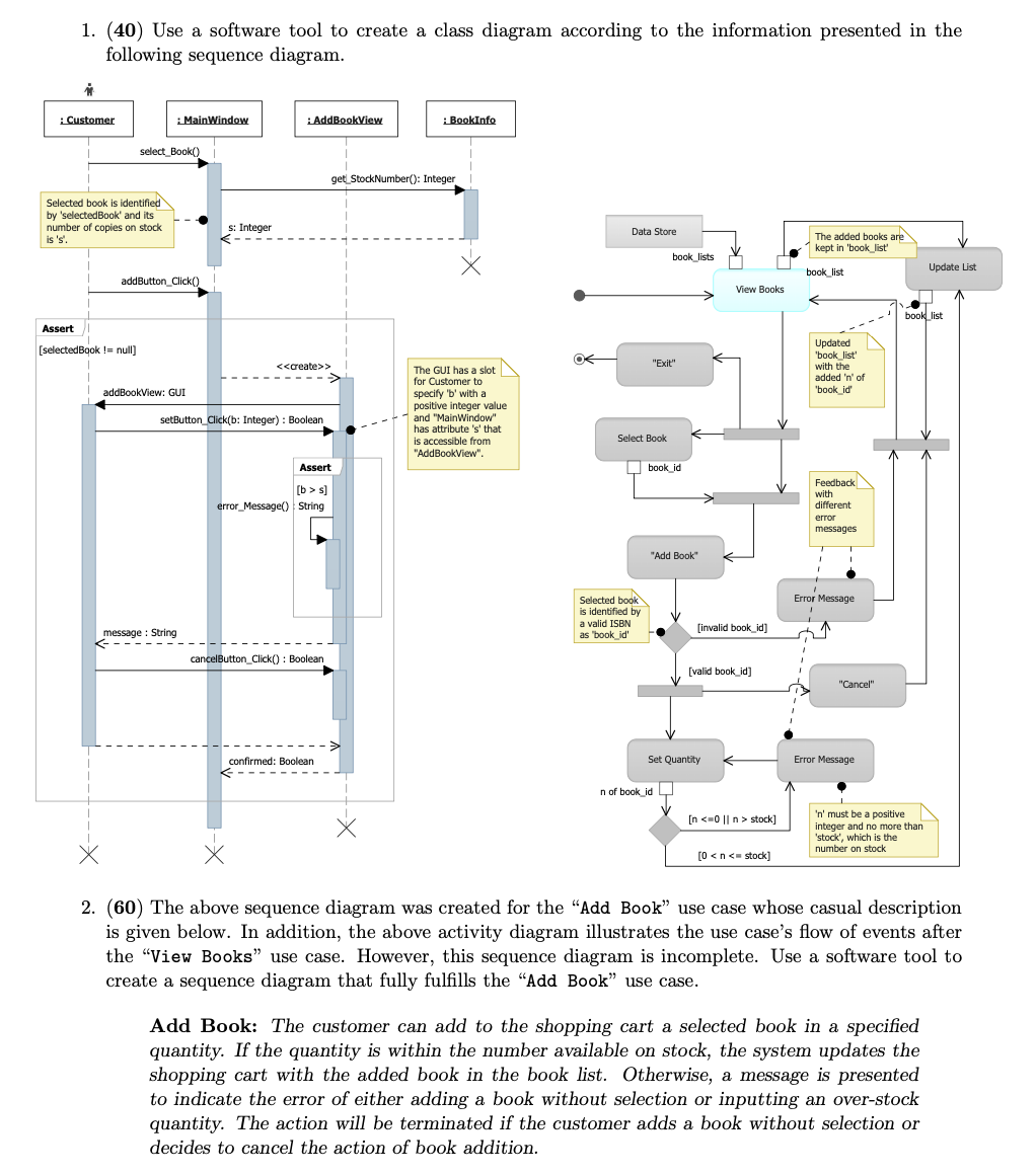 Solved 1. (40) Use a software tool to create a class diagram | Chegg.com