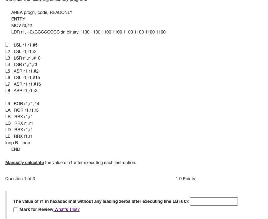 Solved AREA prog1, code, READONLY ENTRY MOVr3,#2 LDR r1, | Chegg.com
