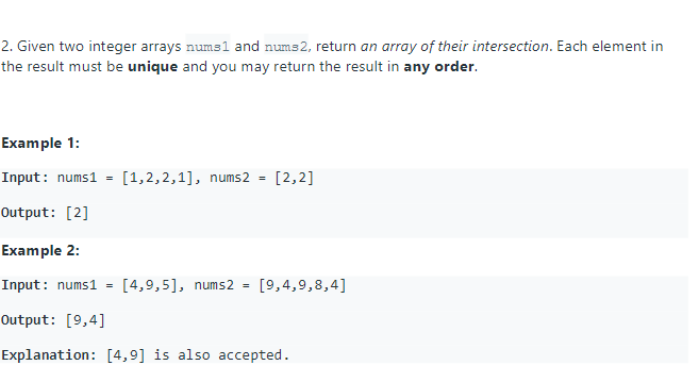 Solved 2. Given two integer arrays num31 and num32, return | Chegg.com
