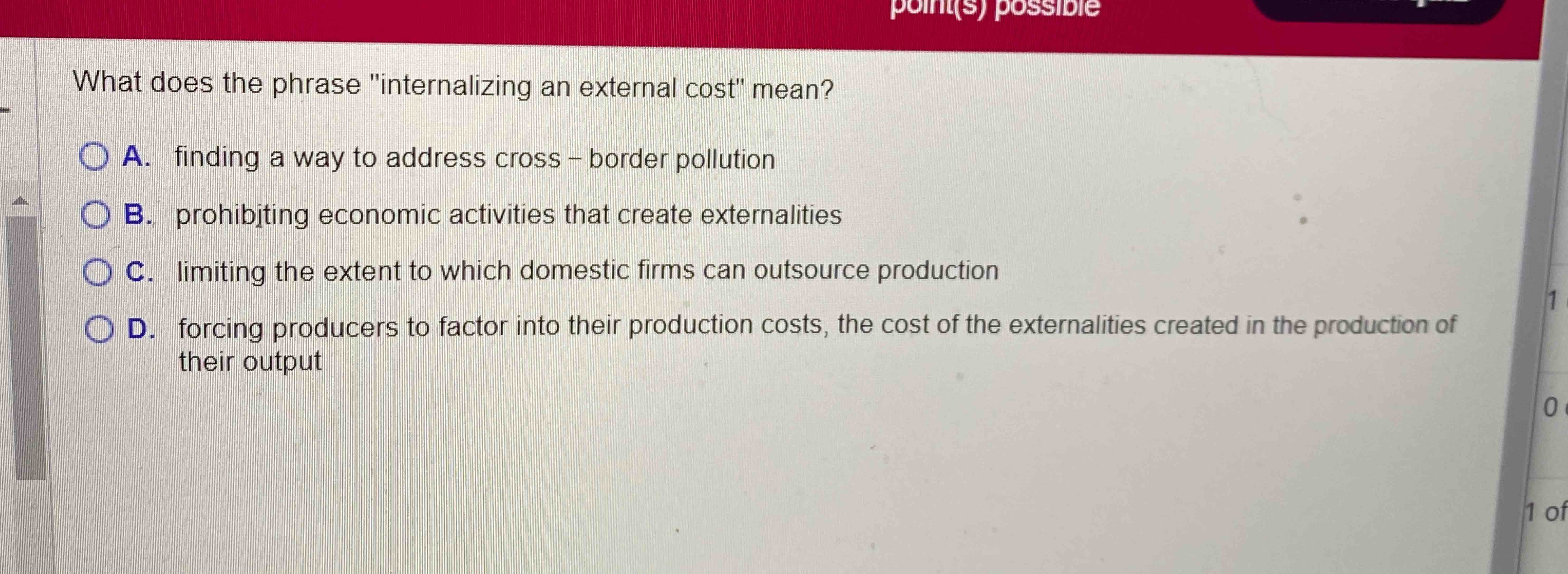 Solved What does the phrase "internalizing an external cost" | Chegg.com
