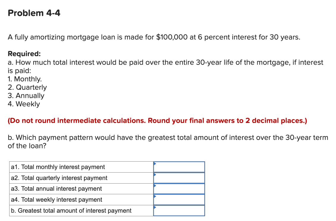 Solved A fully amortizing mortgage loan is made for $100,000 | Chegg.com