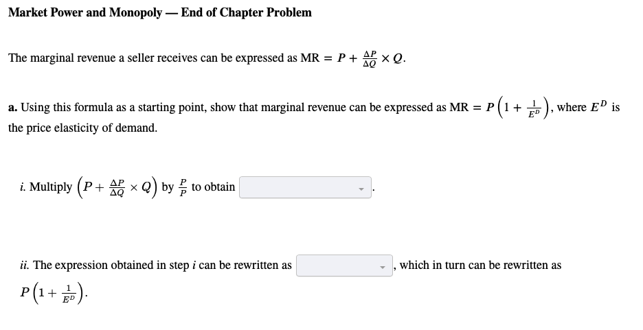 Solved Market Power and Monopoly — End of Chapter Problem | Chegg.com