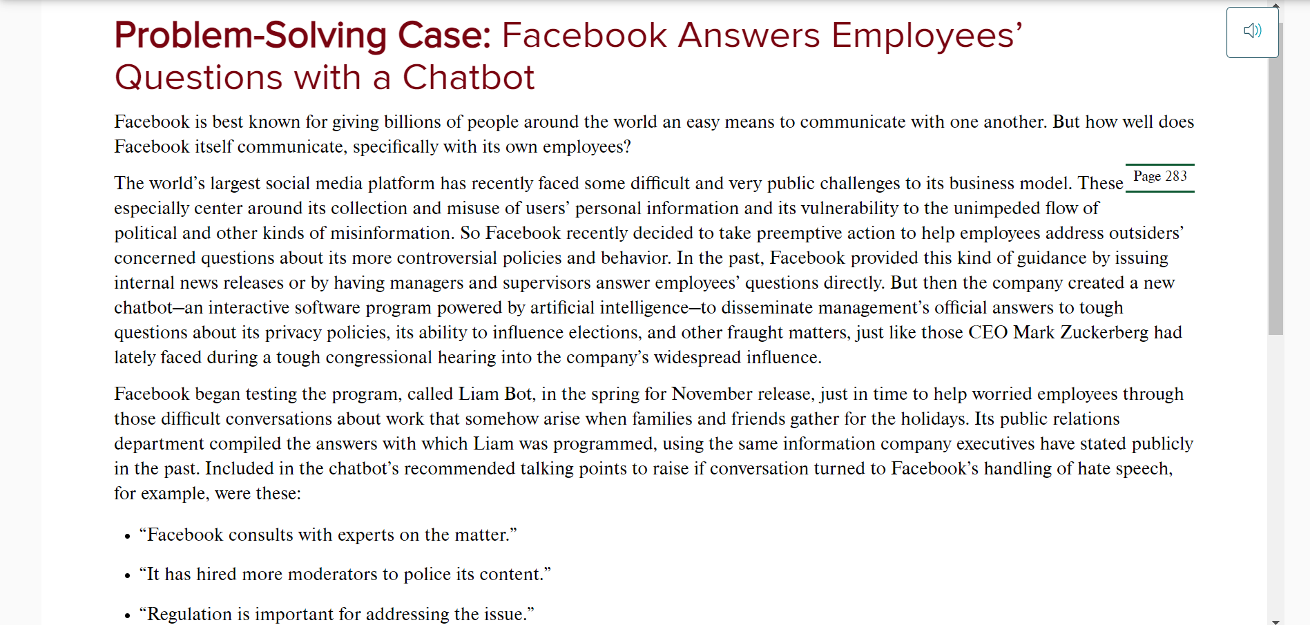 Solved Problem-Solving Case: Facebook Answers Employees' | Chegg.com