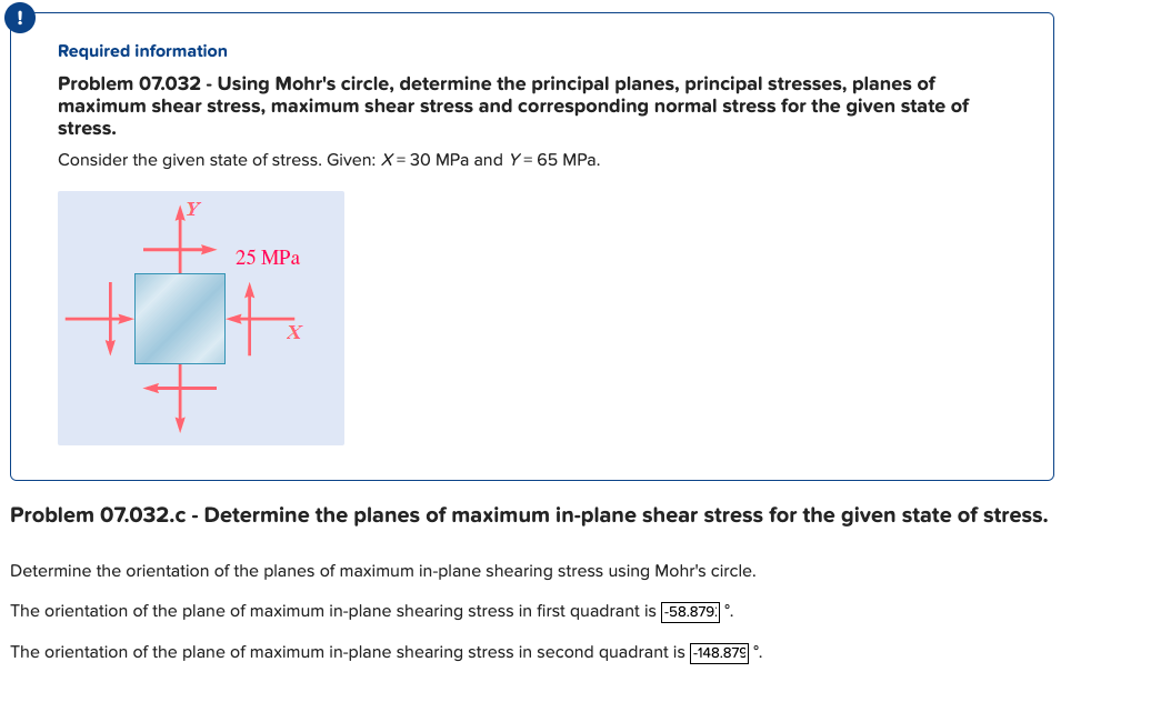 Solved Required information Problem 07.032 - Using Mohr's | Chegg.com