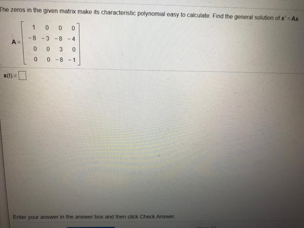 Solved The zeros in the given matrix make its characteristic | Chegg.com