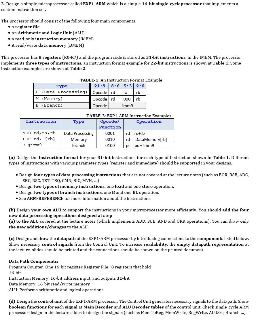 Solved 2. Design a simple microprocessor called EXP1-ARM | Chegg.com