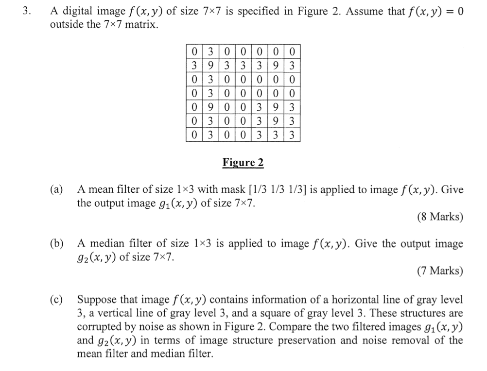 Solved 3. = A digital image f(x,y) of size 7x7 is specified | Chegg.com