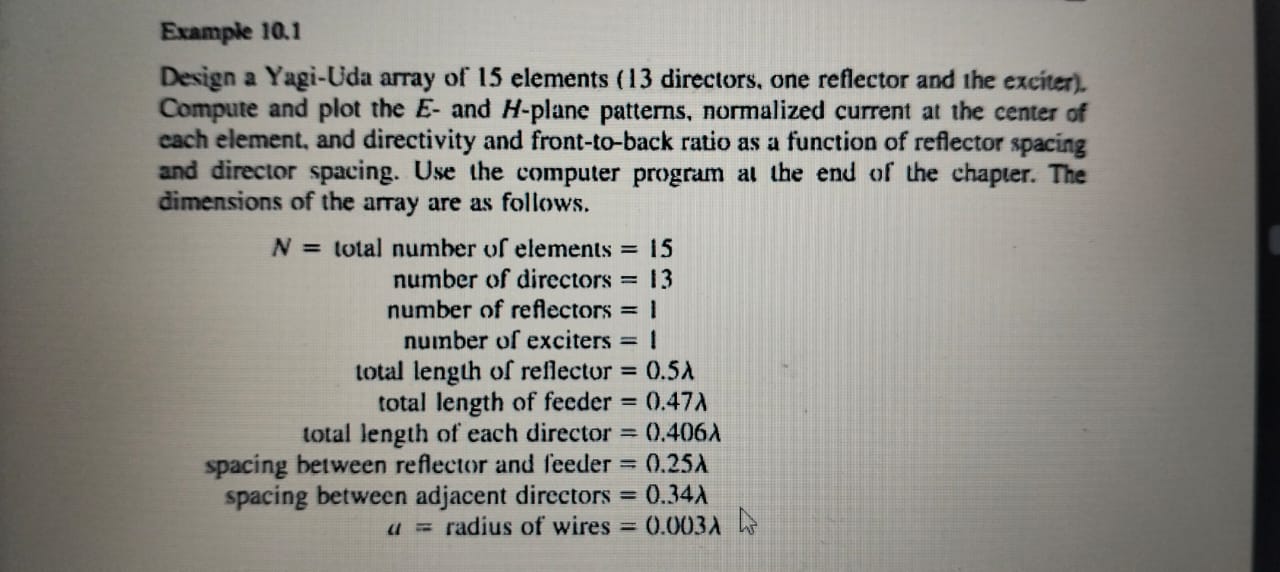 Solved Example 10.1Design a Yagi-Uda array of 15 ﻿elements | Chegg.com