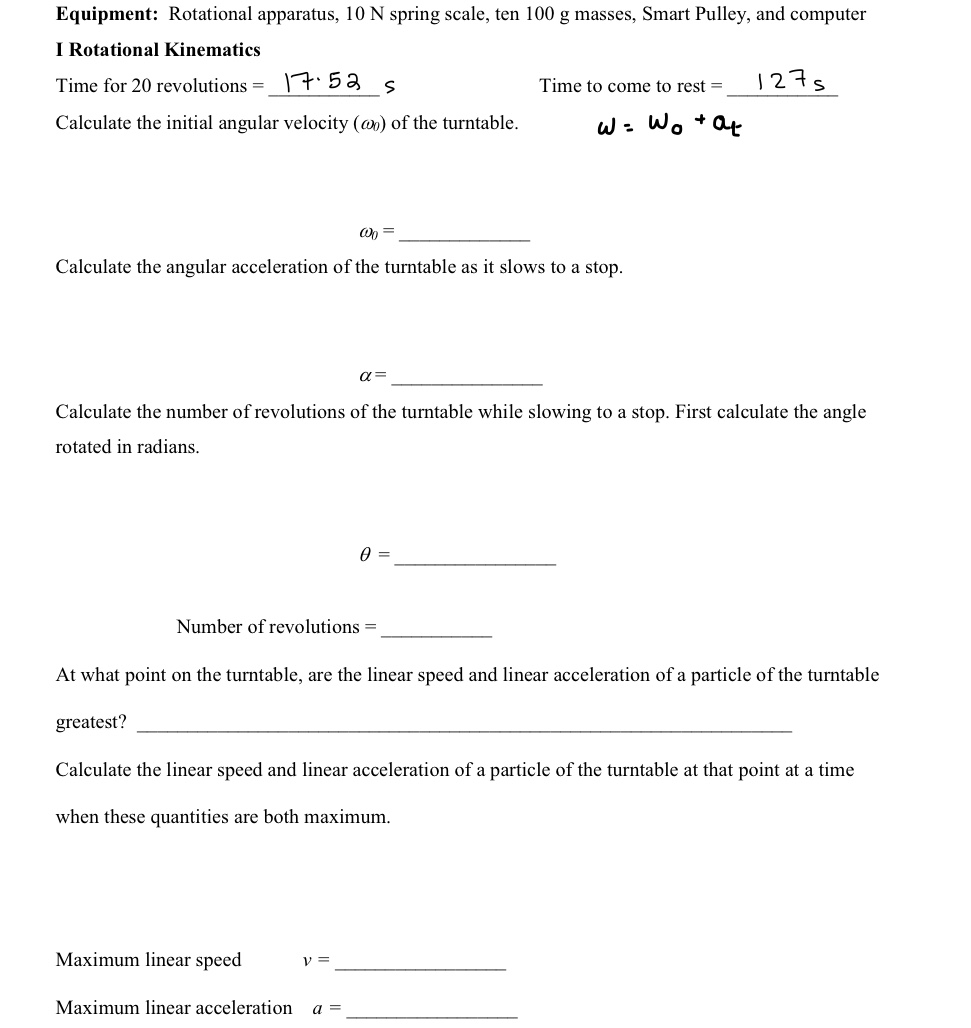 Solved Equipment: Rotational apparatus, 10 N spring scale, | Chegg.com