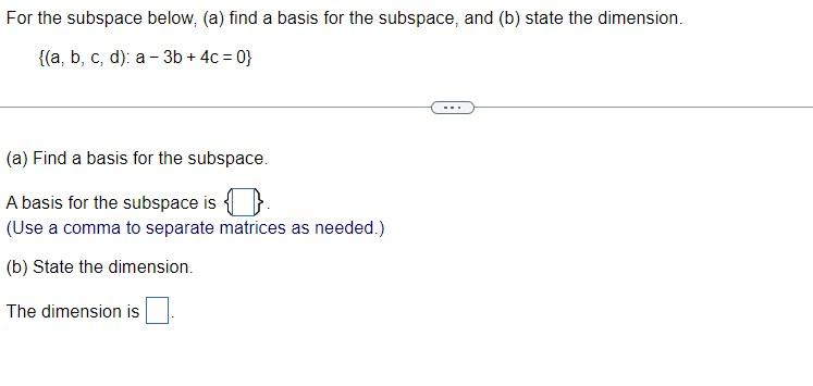 Solved For the subspace below, (a) find a basis for the | Chegg.com