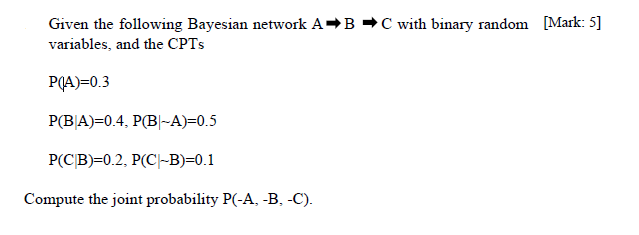 Solved Given the following Bayesian network ABC with binary | Chegg.com