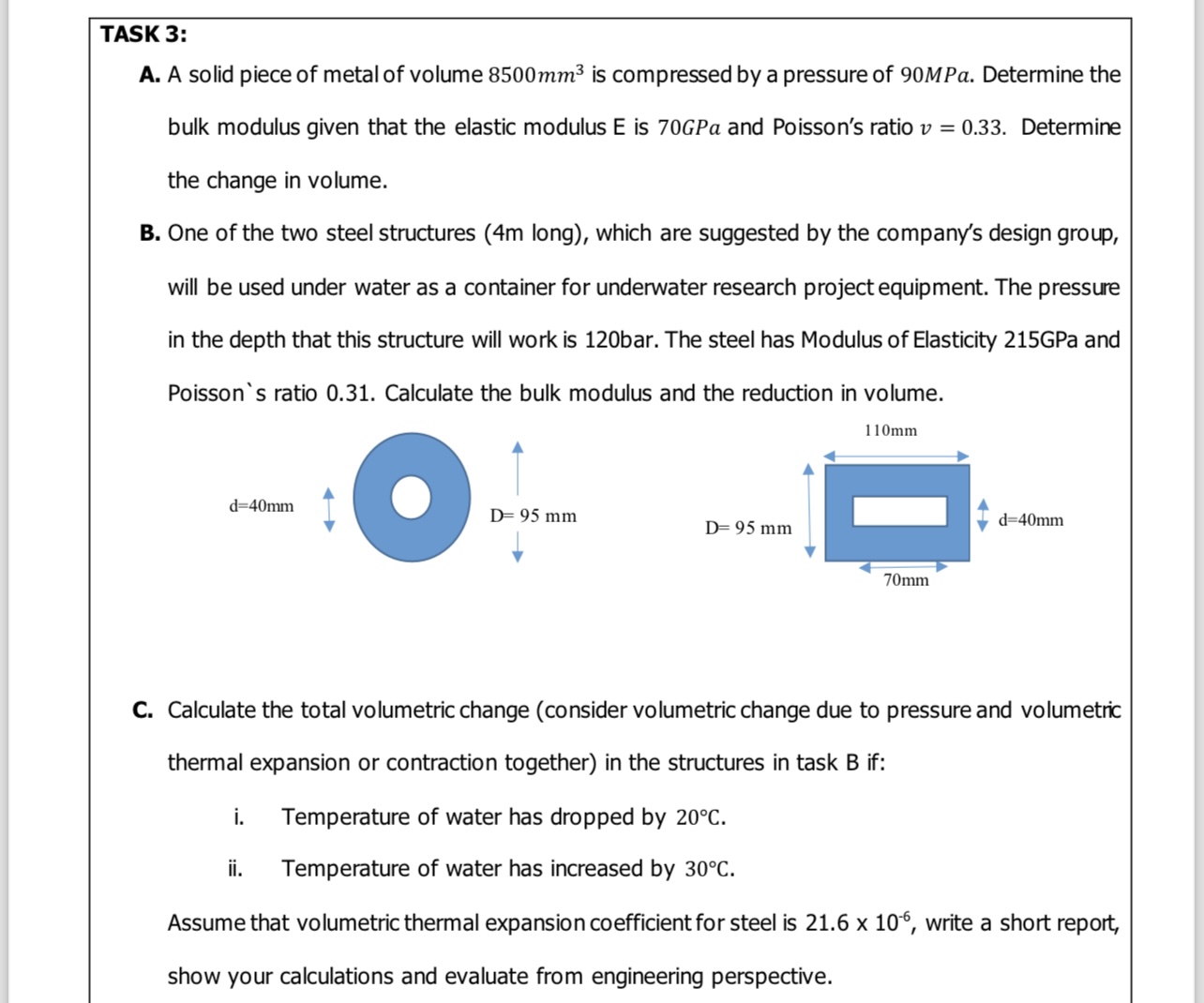Solved TASK 3:A. ﻿A solid piece of metal of volume | Chegg.com