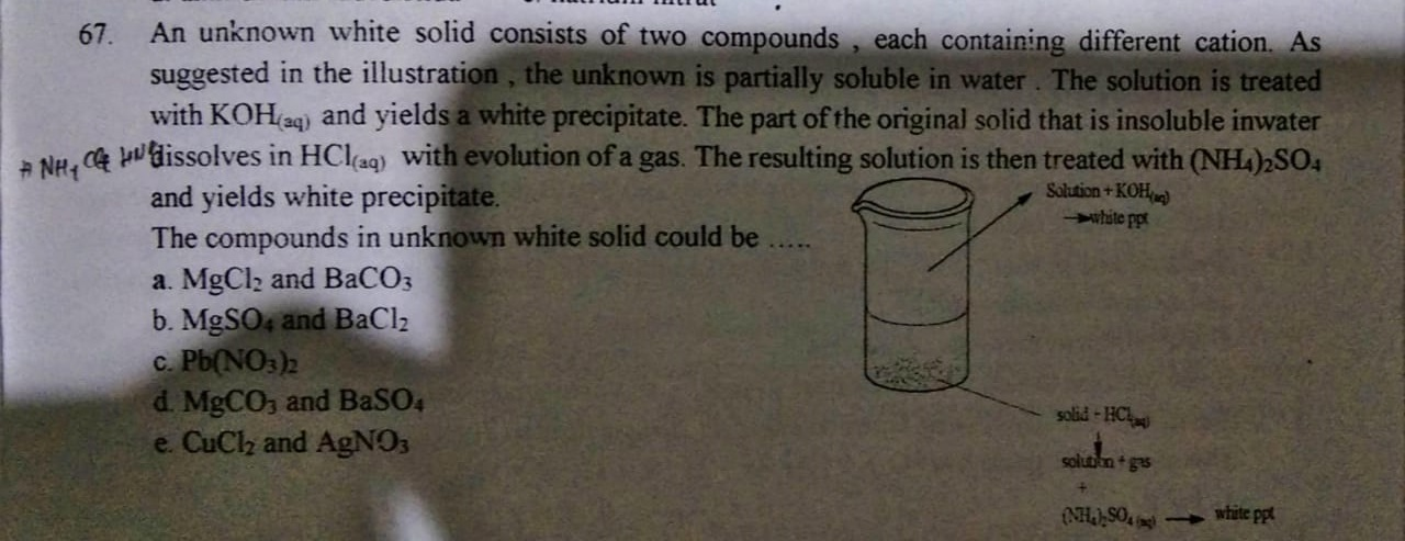 Solved 67. An unknown white solid consists of two compounds, | Chegg.com