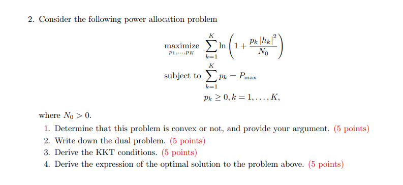 Solved Consider the following power allocation | Chegg.com
