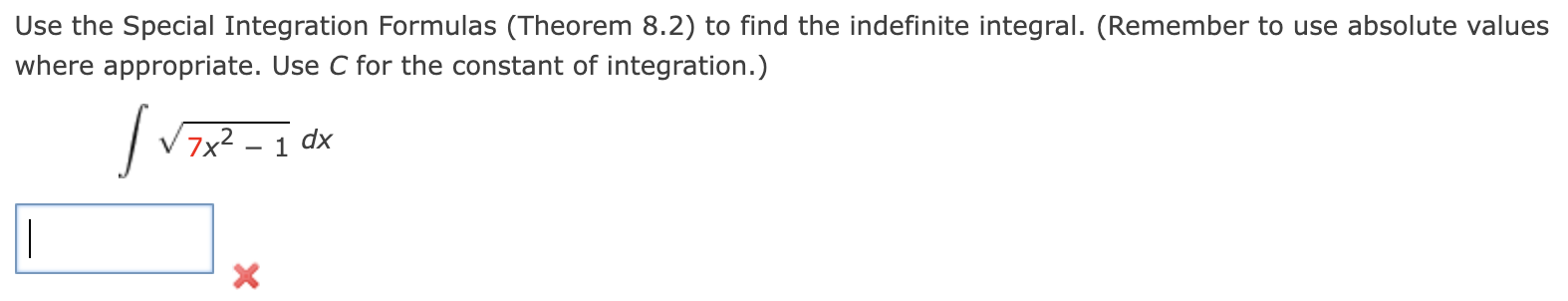 Solved Use the Special Integration Formulas (Theorem 8.2) to | Chegg.com