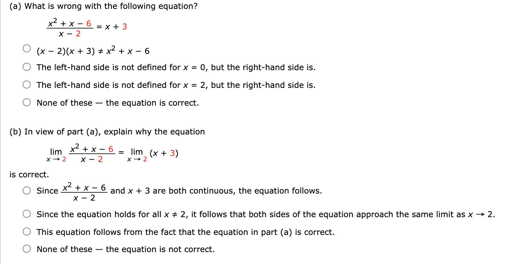 Solved (a) What is wrong with the following equation? x2+x-6 | Chegg.com