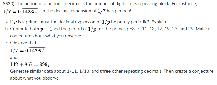 Solved SS20) The period of a periodic decimal is the number | Chegg.com