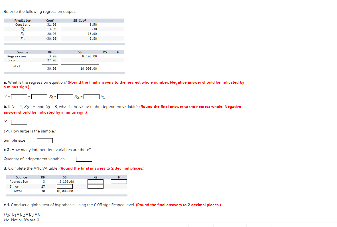 Solved Refer to the following regression output: Predictor | Chegg.com