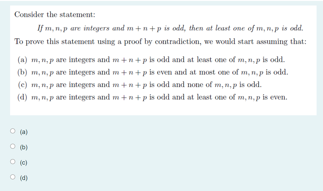 Solved Consider the statement: If m, n, p are integers and | Chegg.com