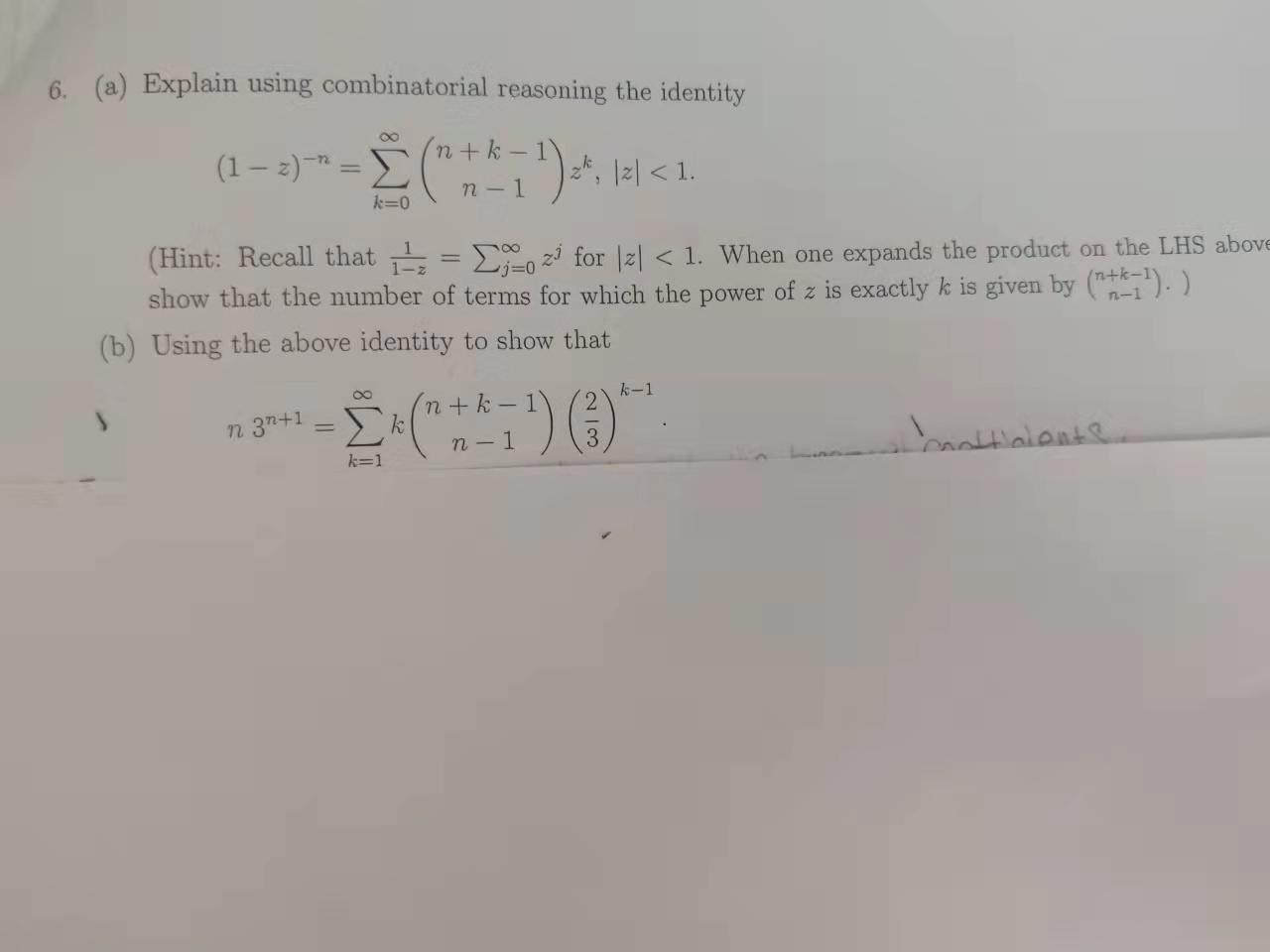 6. (a) Explain using combinatorial reasoning the | Chegg.com