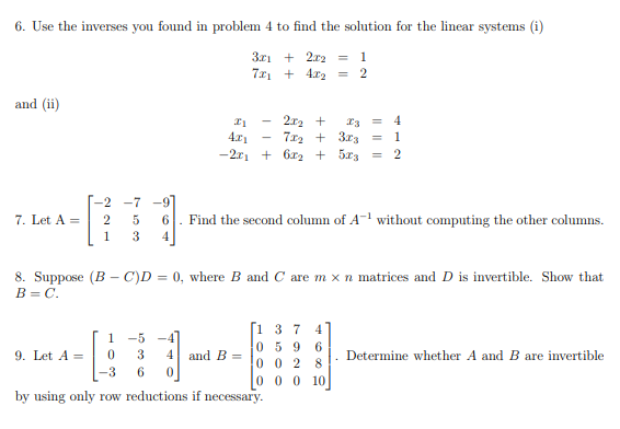 6. Use the inverses you found in problem 4 to find | Chegg.com