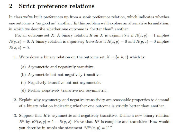 Solved 2 Strict preference relations In class we've built | Chegg.com