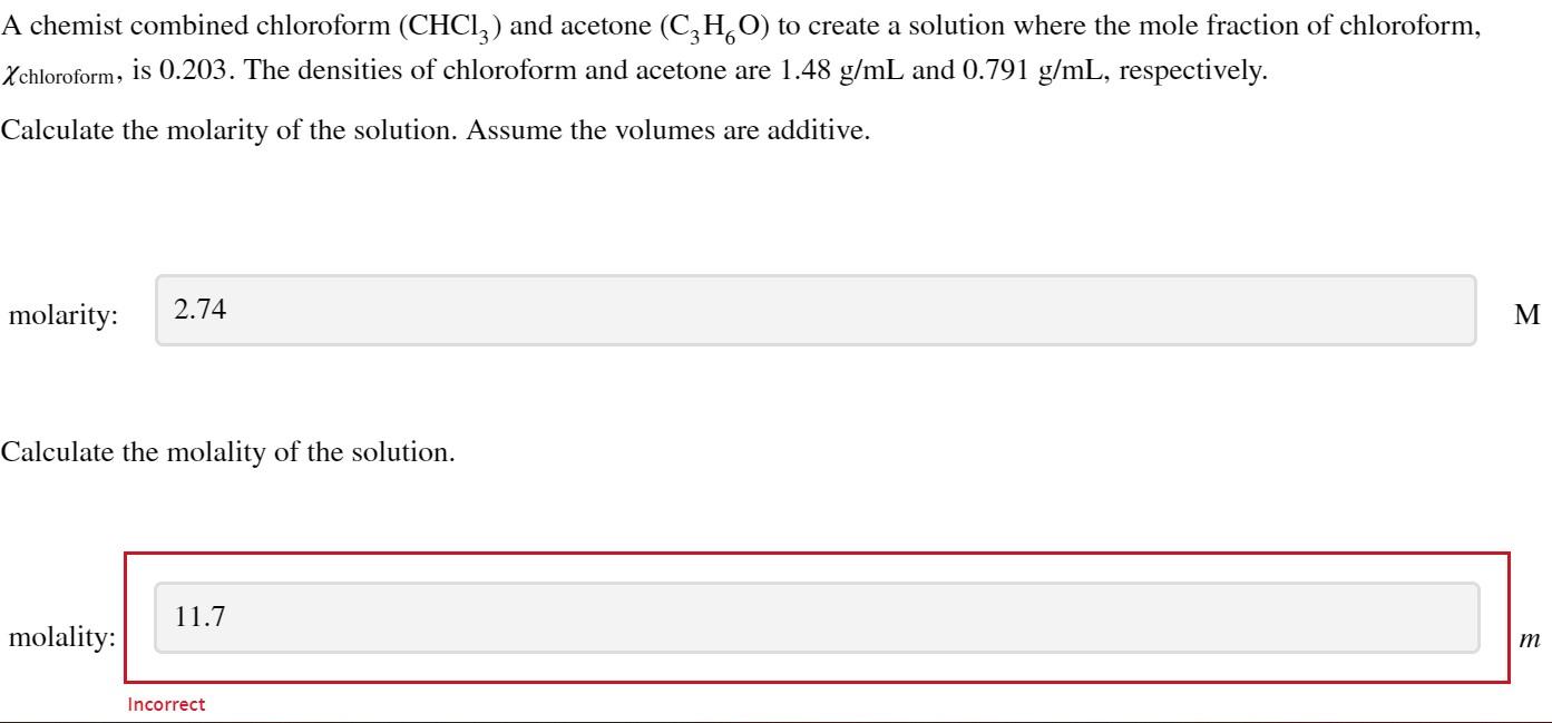 Solved A chemist combined chloroform (CHCl3) and acetone | Chegg.com
