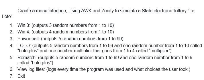 Solved Create a menu interface, Using AWK and Zenity to | Chegg.com