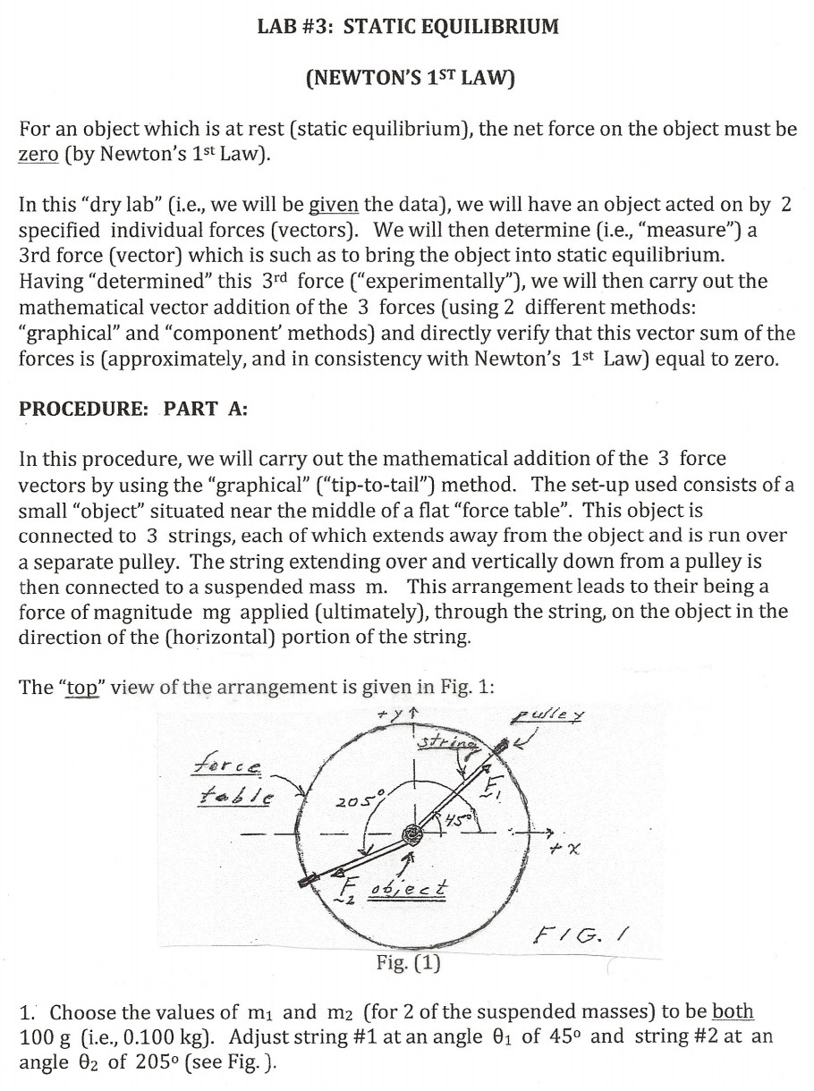 Solved LAB #3: STATIC EQUILIBRIUM (NEWTON'S 1ST LAW) For an | Chegg.com
