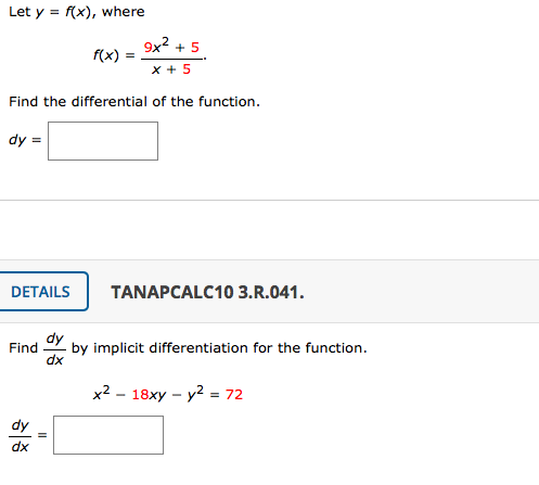 Solved Let y = f(x), where 9x2 + 5 x + 5 Find the | Chegg.com