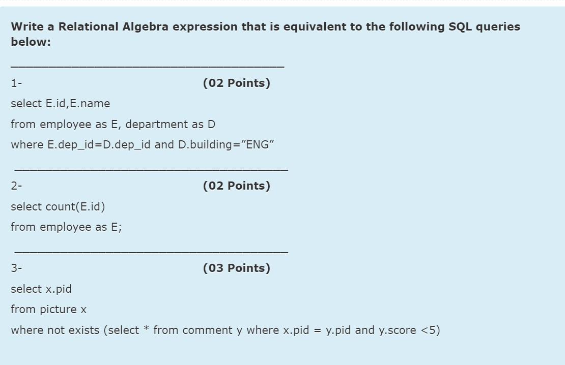 Solved Write a Relational Algebra expression that is | Chegg.com