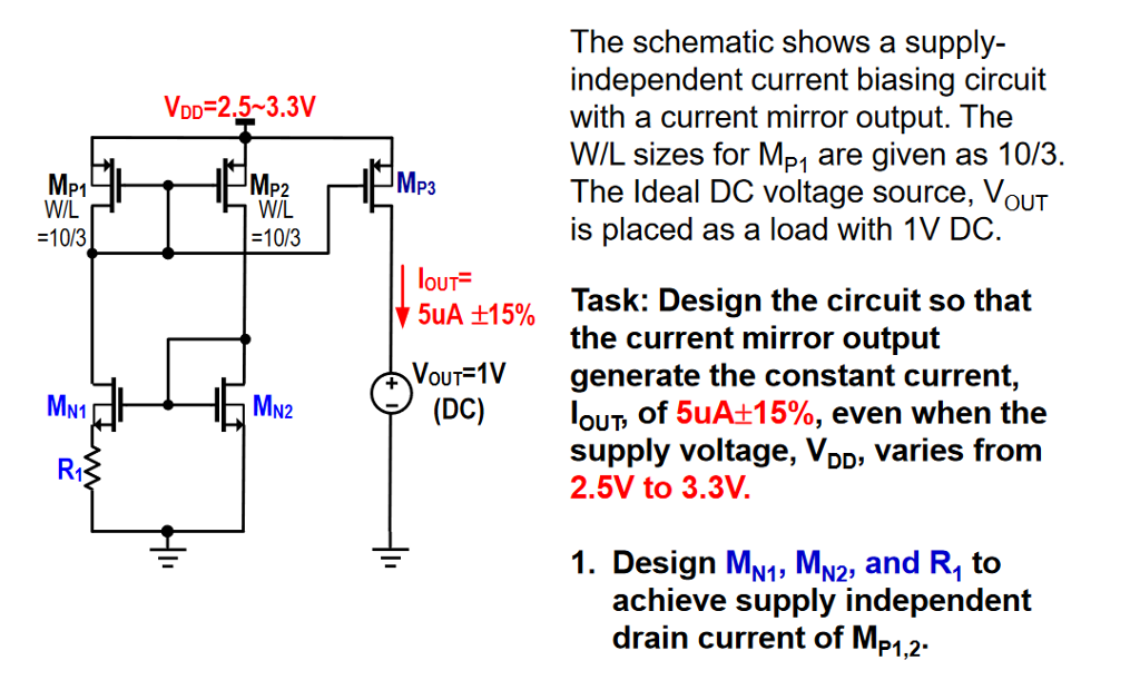 The schematic shows a supply- independent current | Chegg.com