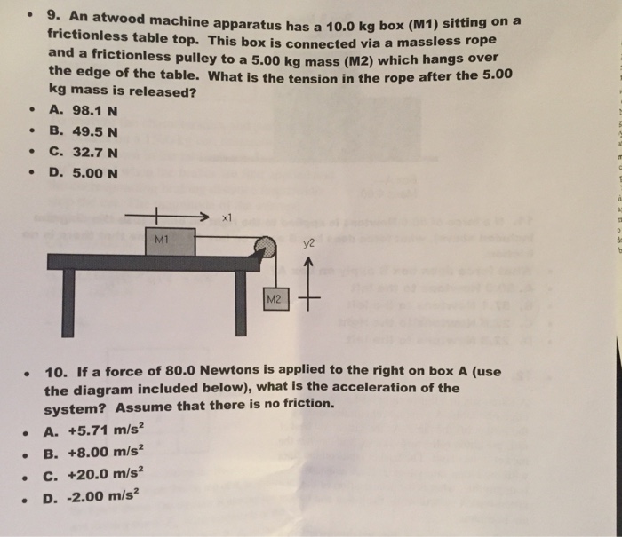 Solved 9. An atwood machine apparatus h frictionless table | Chegg.com