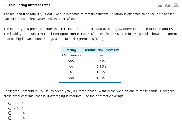 Solved 3. Calculating interest rates Aa Aa The real | Chegg.com