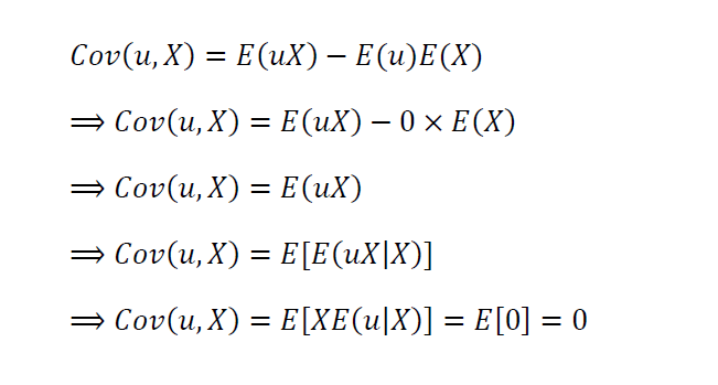 Solved Cov(u,X)=E(uX)−E(u)E(X)⇒Cov(u,X)=E(uX)−0×E(X)⇒Cov(u,X | Chegg.com