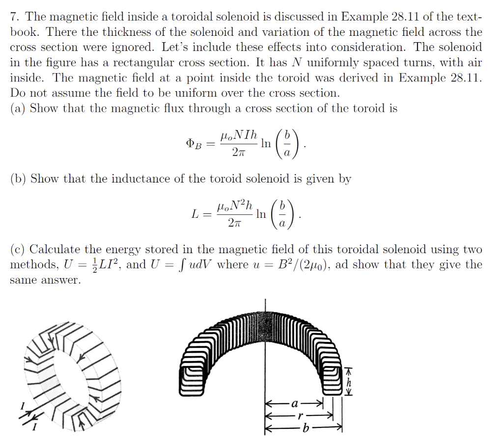 Solved 7. The magnetic field inside a toroidal solenoid is | Chegg.com