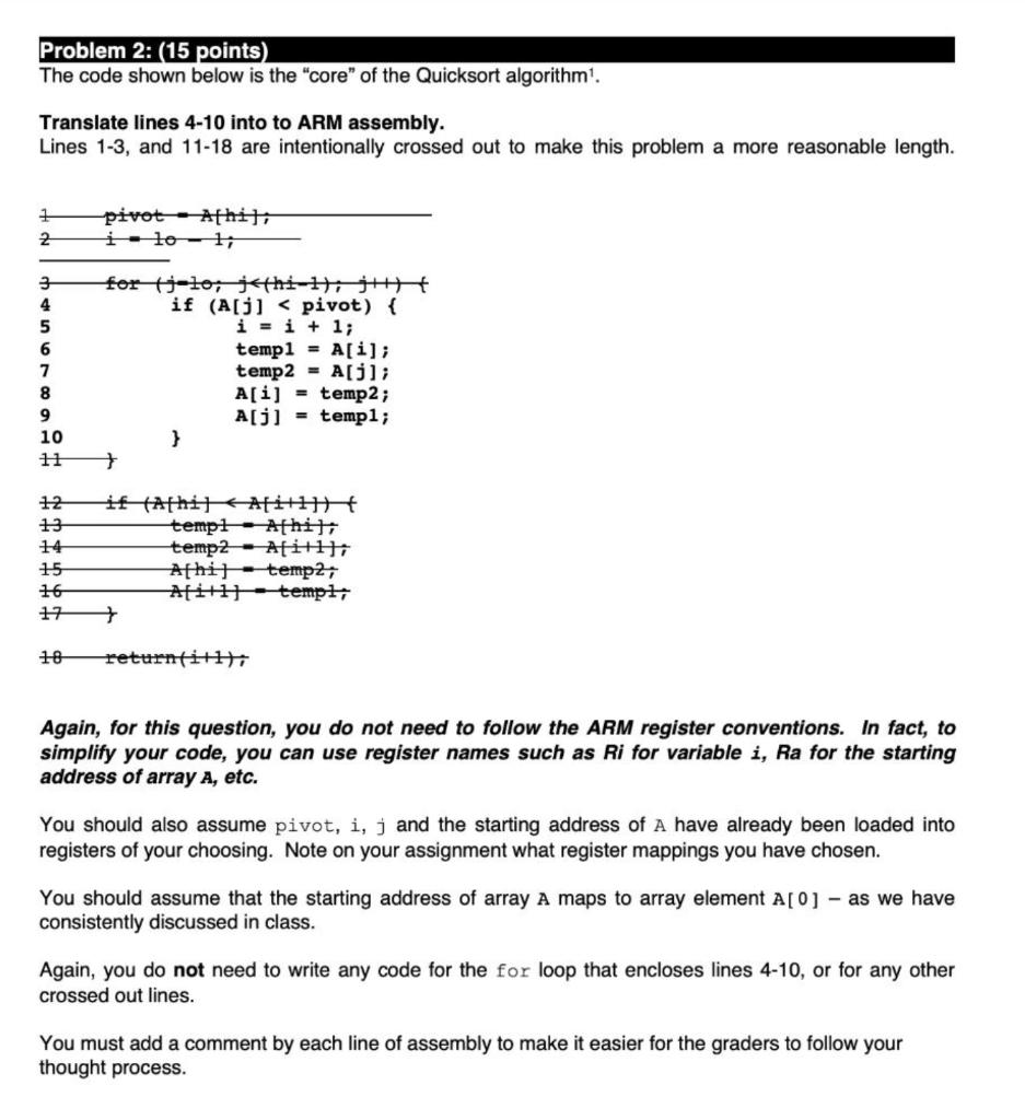 Solved Problem 2: (15 points) The code shown below is the | Chegg.com