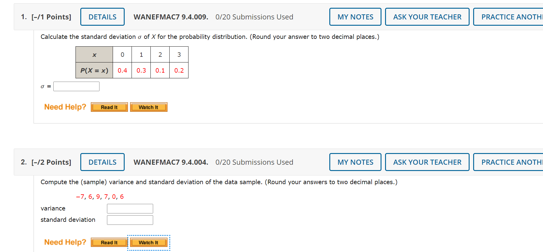 Solved 1. [-/1 Points] DETAILS WANEFMAC7 9.4.009. 0/20 | Chegg.com