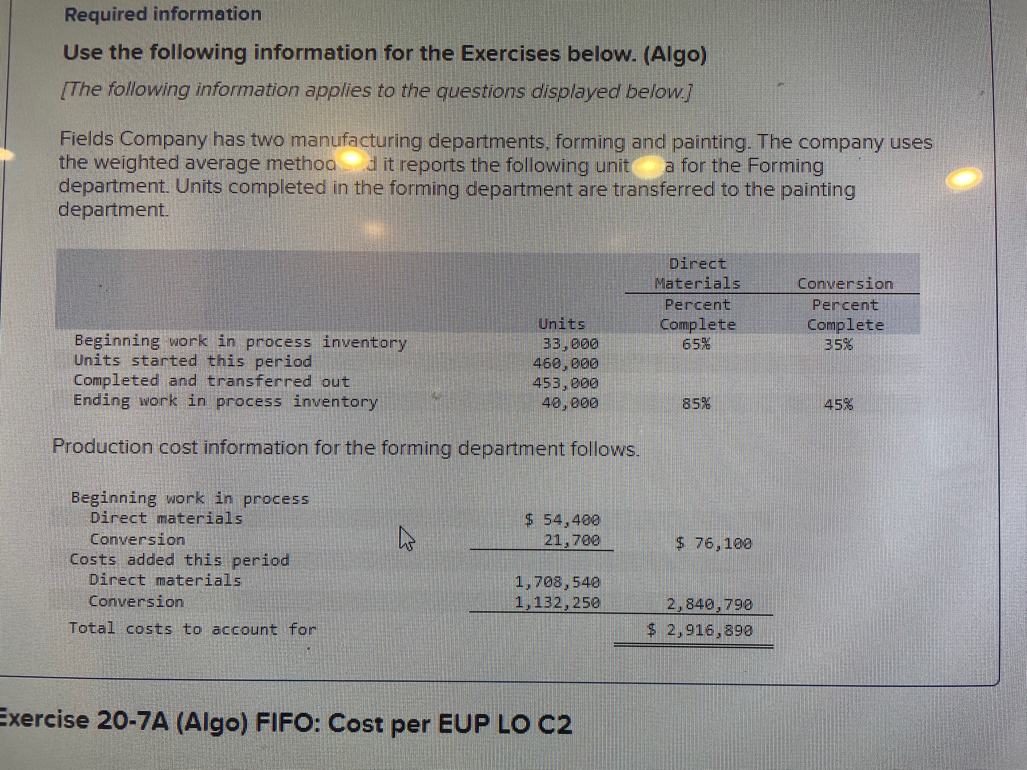 Solved Fields Company has two manufacturing departments, | Chegg.com