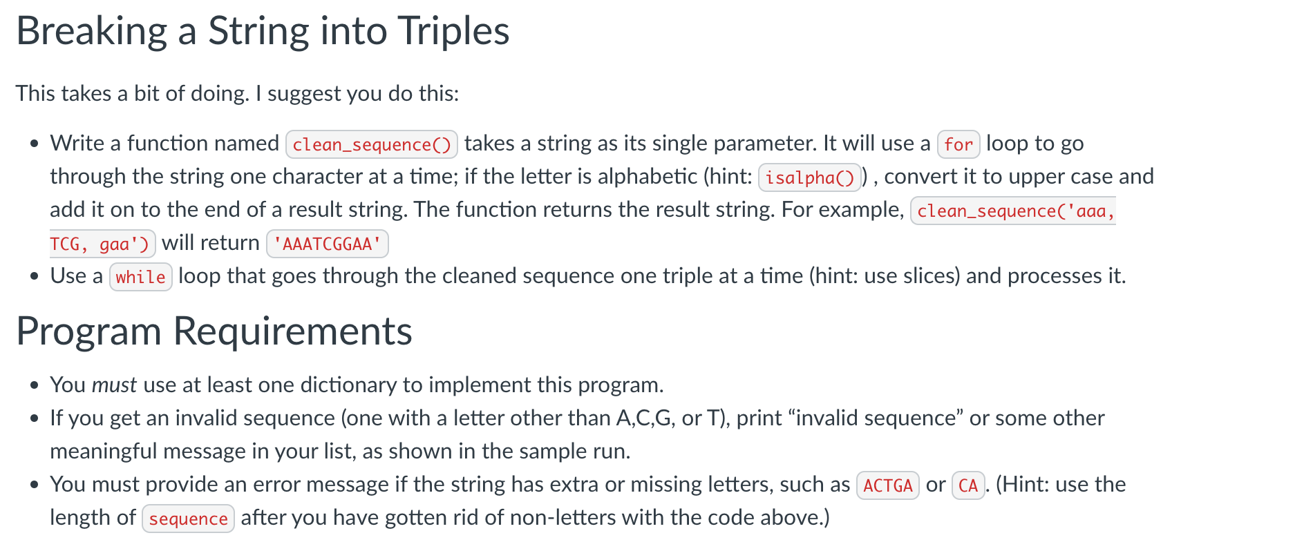 Solved Breaking a String into Triples This takes a bit of | Chegg.com