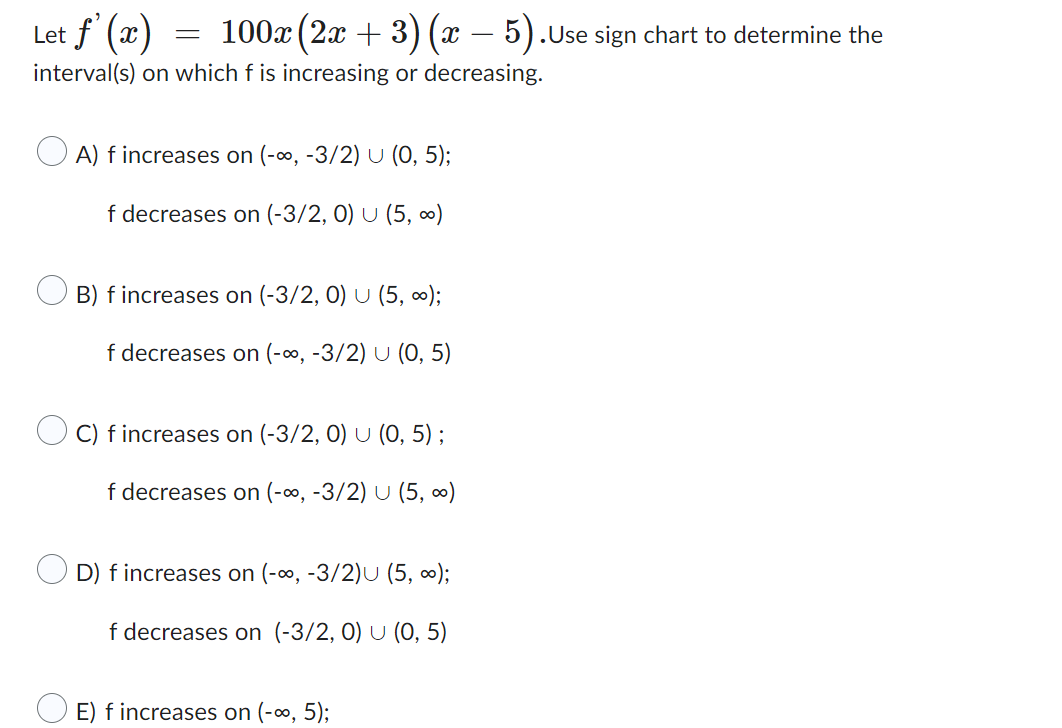 Solved Let f'(x) interval(s) on which f is increasing or | Chegg.com