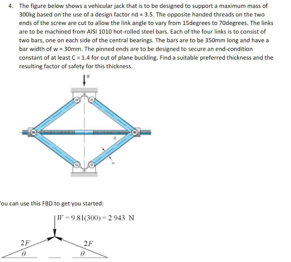 Solved 4. The figure below shows a vehicular jack that is to | Chegg.com