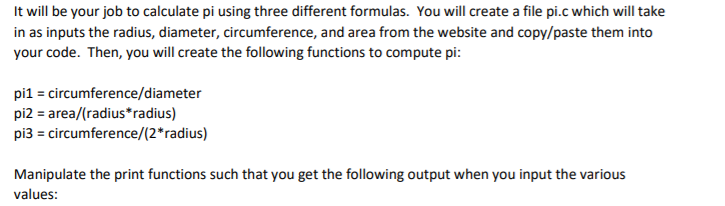 Solved Creating function to compute Pi from Circumference, | Chegg.com