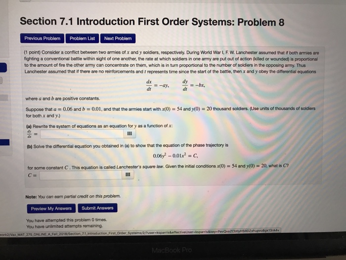 Solved Section 7 1 Introduction First Order Systems Problem