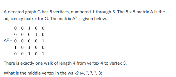 Solved A directed graph G has 5 vertices, numbered 1 through | Chegg.com