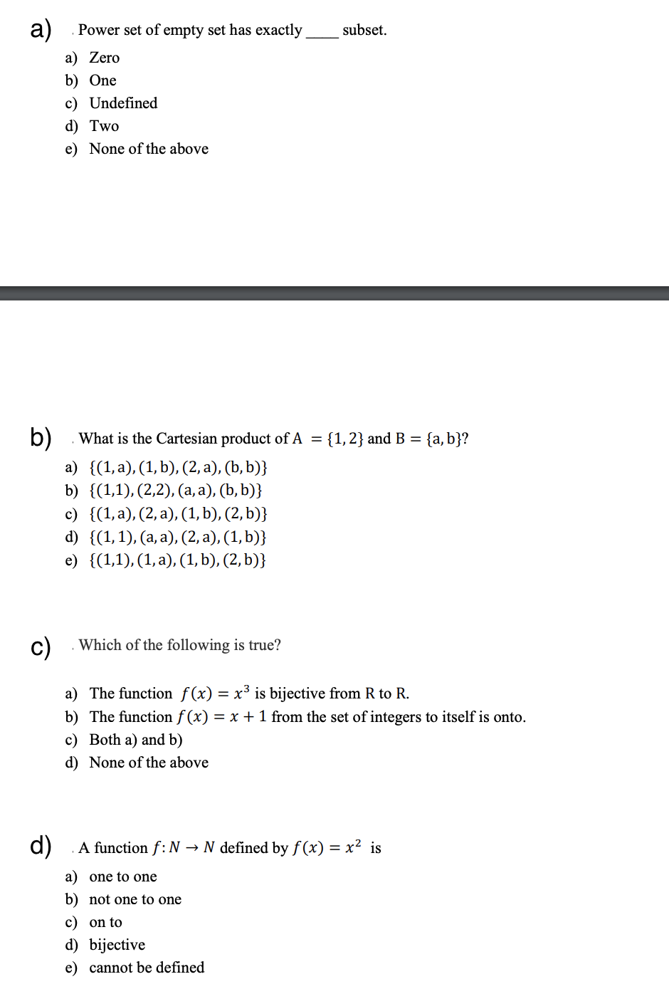 Solved a) subset. Power set of empty set has exactly a) Zero | Chegg.com